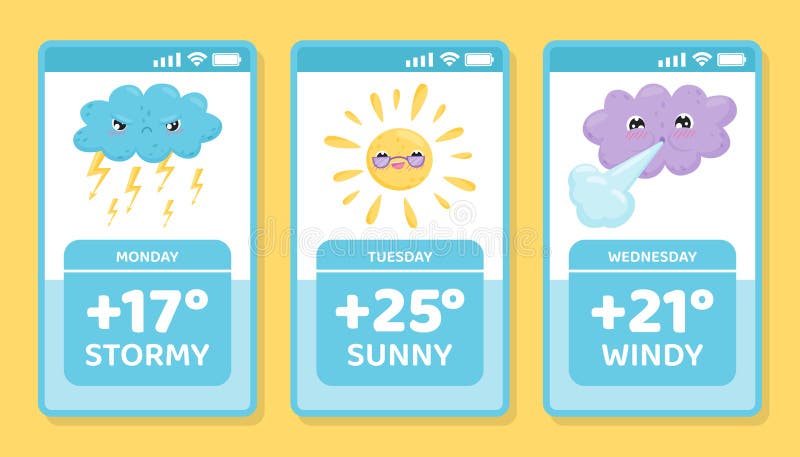 Cute Weather Screen with Sun and Cloud Vector Template Stock Vector ...