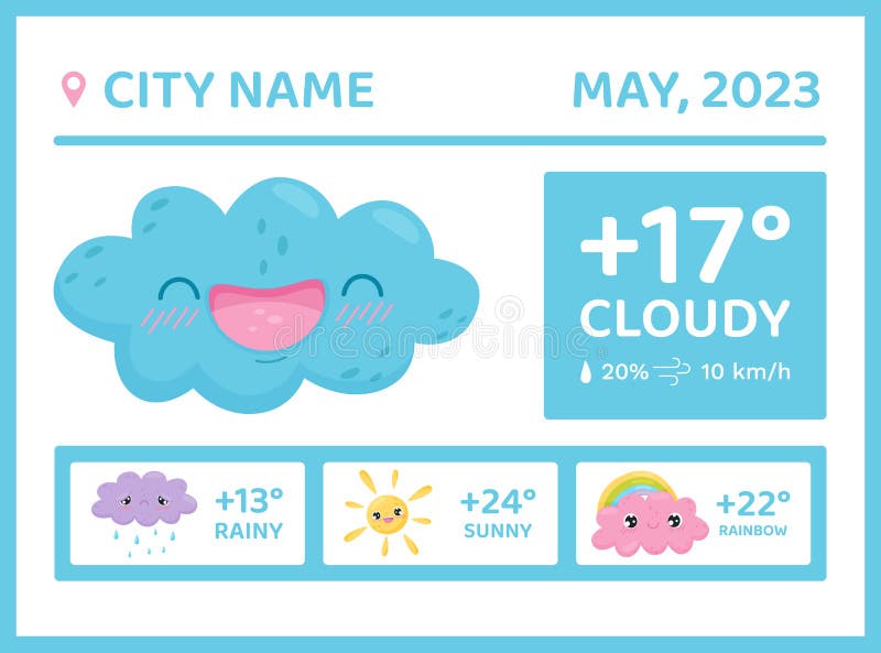 Cute Weather Screen with Sun and Cloud Vector Template Stock Vector ...
