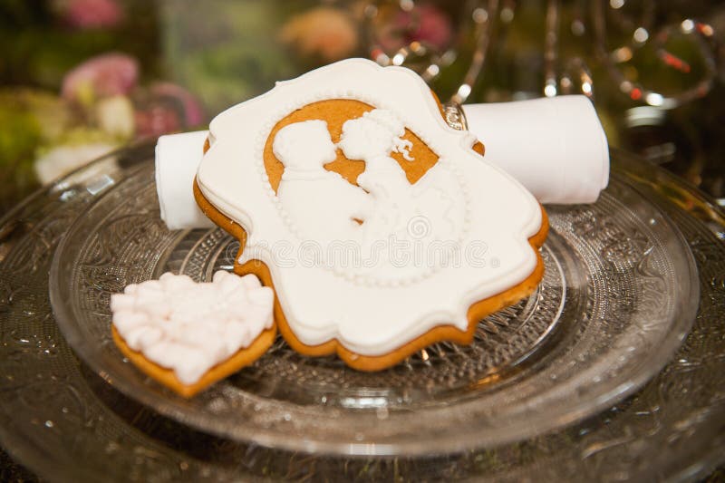 Cute Wedding Cookies on a White Plate Stock Image - Image of biscuit ...