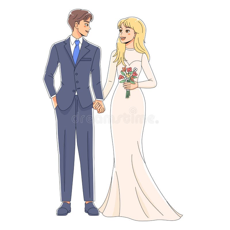 Vector Cute Wedding Couple Anime Characters Isolated Stock Vector ...
