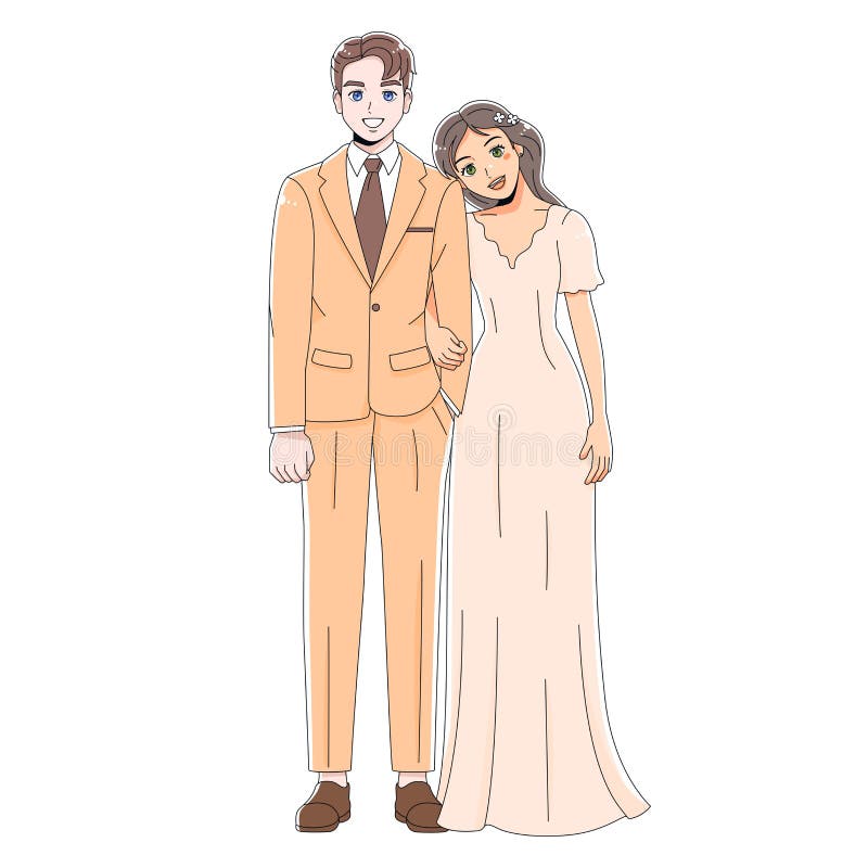 Vector Cute Wedding Couple Anime Characters Isolated Stock Vector ...