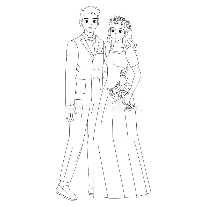 Vector Cute Wedding Couple Anime Characters Isolated Stock Vector ...