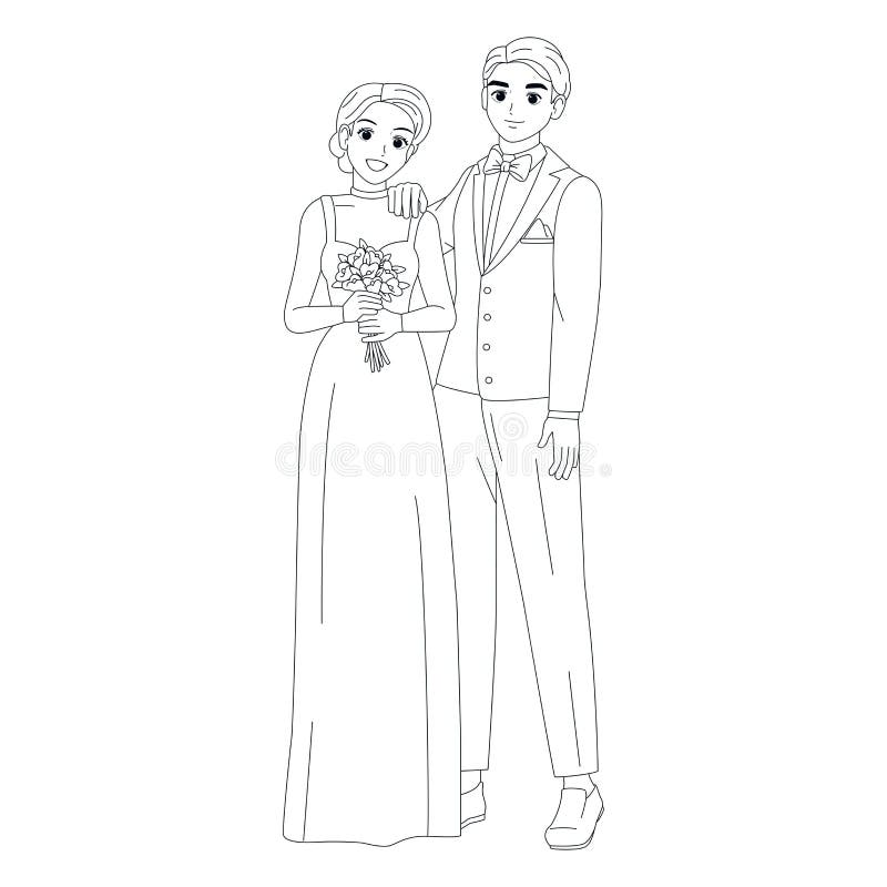 Vector Cute Wedding Couple Anime Characters Isolated Stock Vector ...
