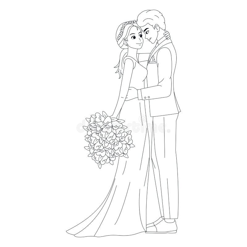 Vector Cute Wedding Couple Anime Characters Isolated Stock Vector ...