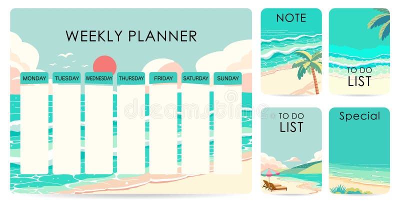 Cute Weekly Planner Background with Beach,summer.Vector Illustration ...