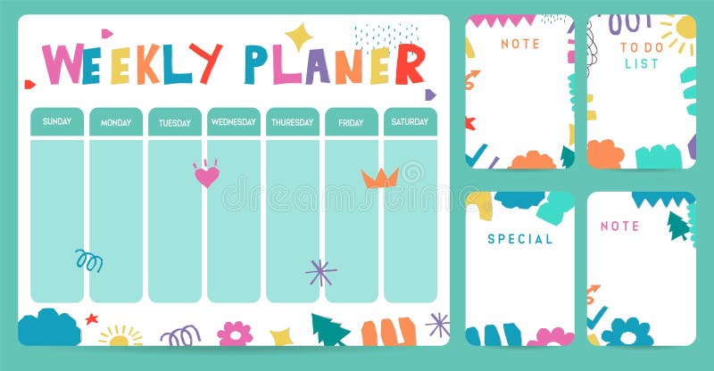 Cute Weekly Planner Background with Shape,curve.Vector Illustration for ...