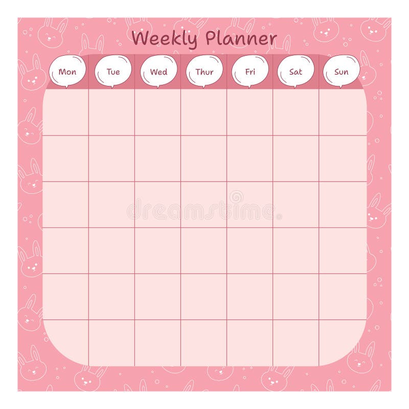 Cute Weekly Planner with Bunny Pattern Stock Vector - Illustration of ...