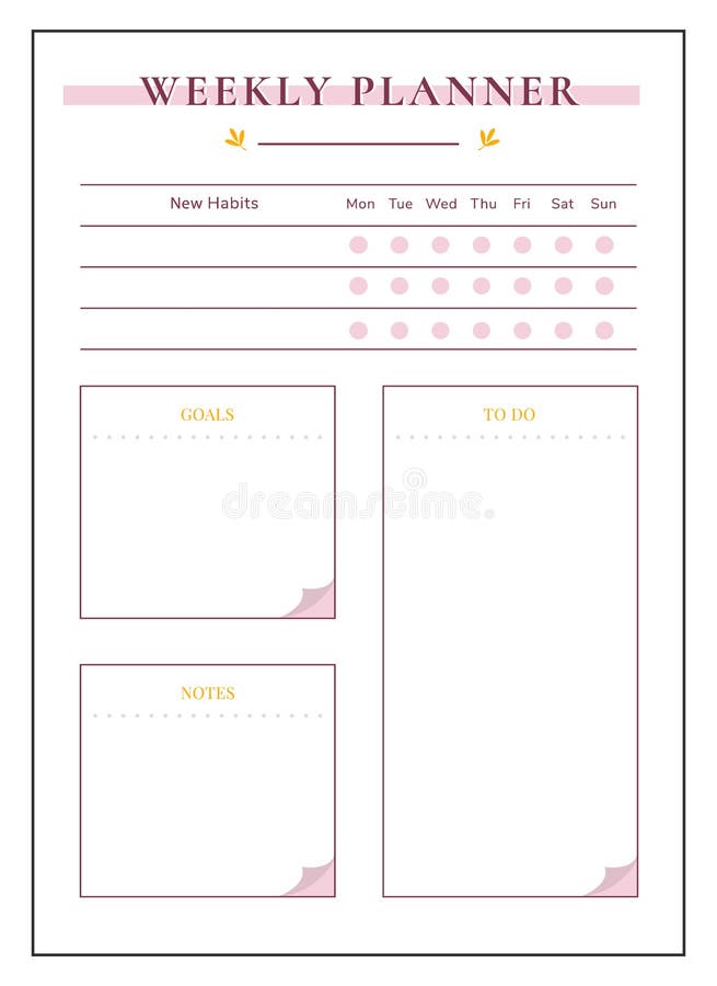 Cute Weekly Planner Minimalist Planner Page Design Stock Vector ...