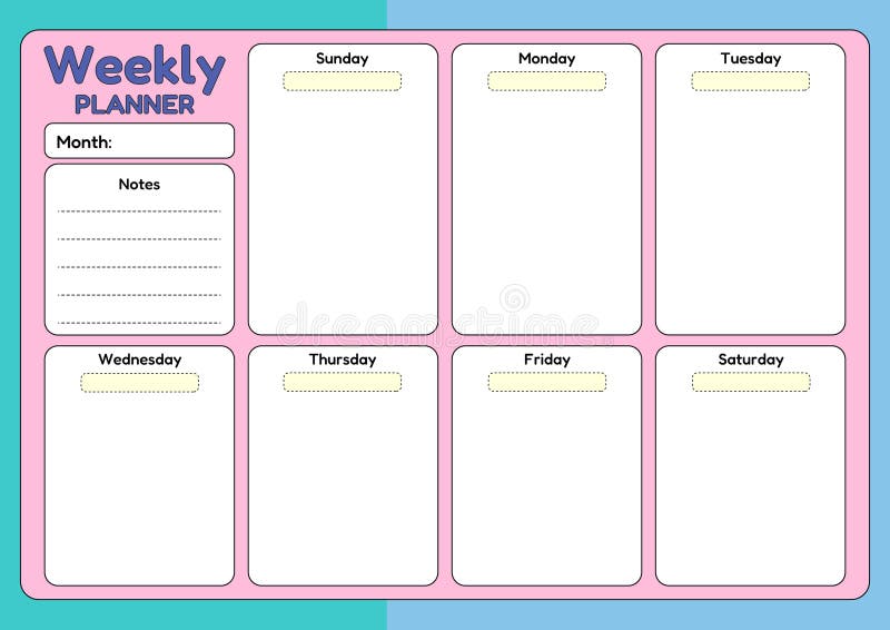 Cute Weekly Planner with Notes and Task Sections Stock Illustration ...