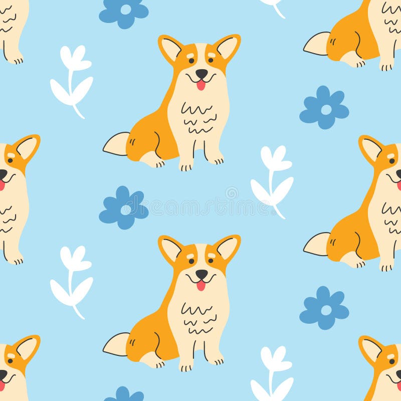 Cute Welsh Corgi Dog Vector Seamless Pattern Stock Vector ...
