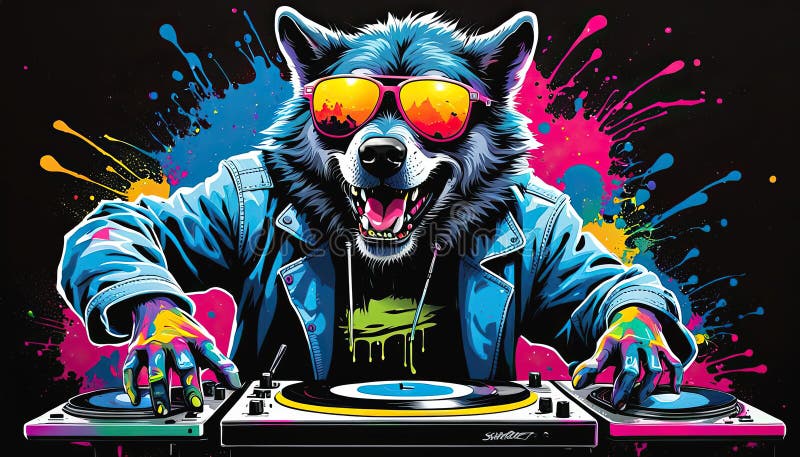 Cute Werewolf Dj with Copy Space Stock Illustration - Illustration of ...