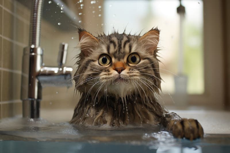 Cute Wet Cat in the Bathtub Stock Photo - Image of mammal, bath: 290423302