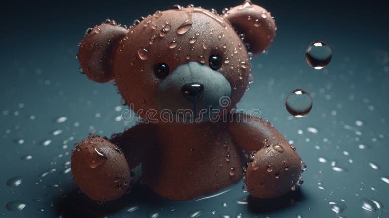 Cute Wet Teddy Bear Created with Generative AI Technology Stock ...
