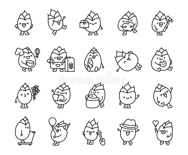 Cute Wheat Grain Character. Coloring Page Stock Illustration ...