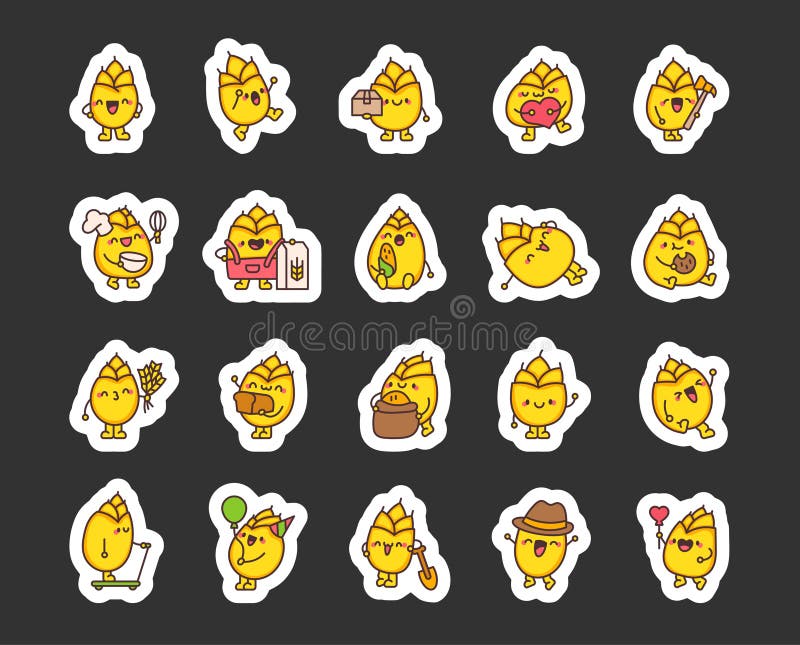Cute Wheat Grain Character. Sticker Bookmark Stock Illustration ...