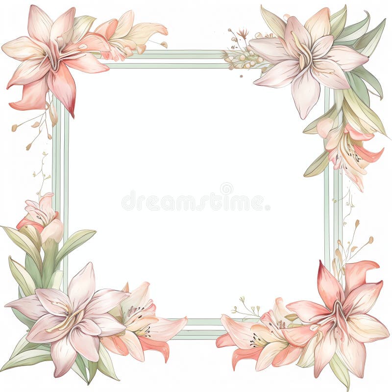 Cute Whimsical Lily Border Floral Frame Watercolor Stock Illustration ...