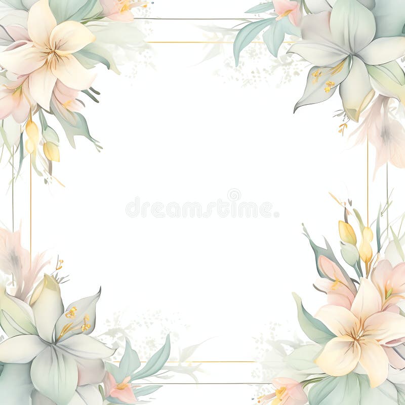 Cute Whimsical Lily Border Floral Frame Watercolor Stock Illustration ...