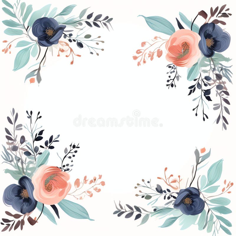 Cute Whimsical Posies Floral Frame Watercolor Stock Illustration ...