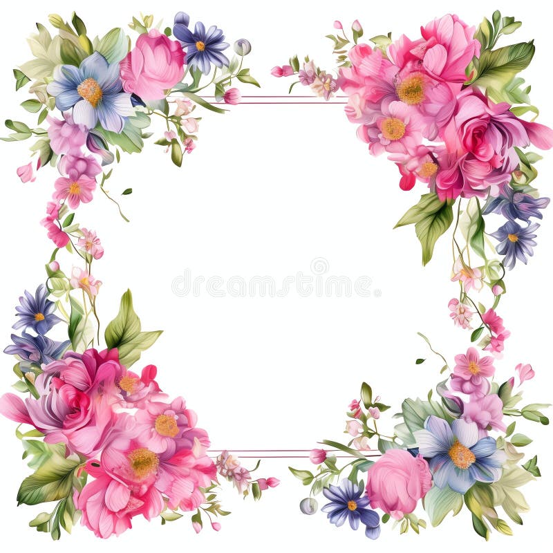 Cute Whimsical Posies Floral Frame Watercolor Stock Illustration ...
