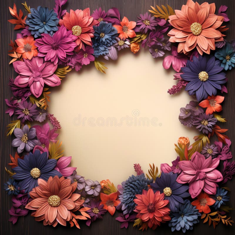 Cute Whimsical Posies Floral Frame Watercolor Stock Illustration ...