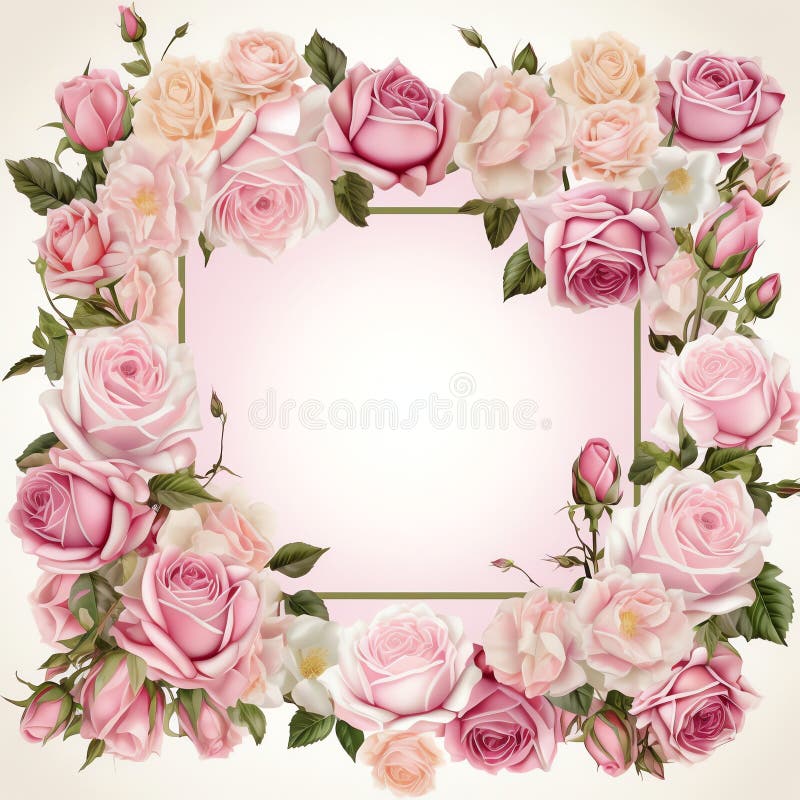 Cute Whimsical Roses Floral Frame Watercolor Stock Illustration ...