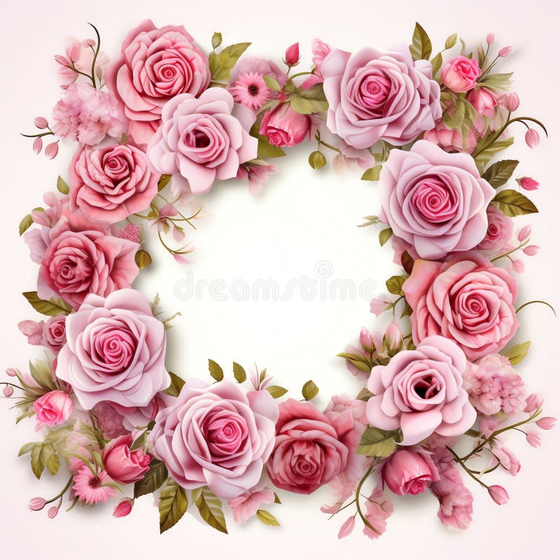 Cute Whimsical Roses Floral Frame Watercolor Stock Illustration ...