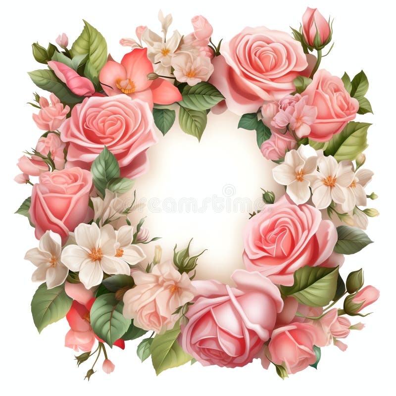 Cute Whimsical Roses Floral Frame Watercolor Stock Illustration ...