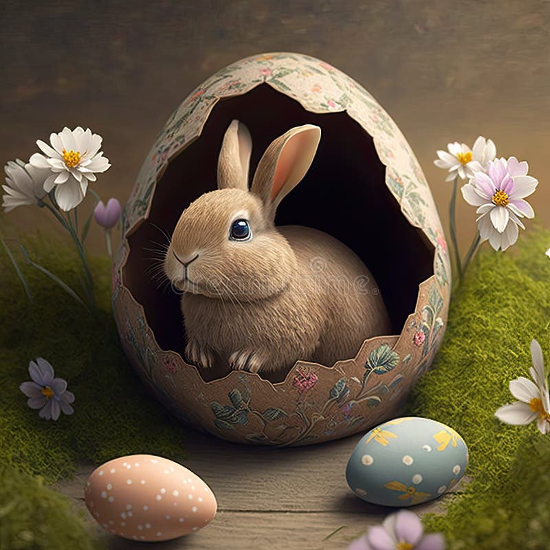 Cute and Whimsical Sight Rabbit Sitting Inside Easter Egg Stock ...