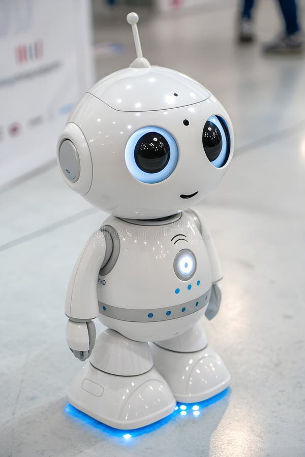 Cute White Android Robot with Big Expressive Eyes, Futuristic Tech ...