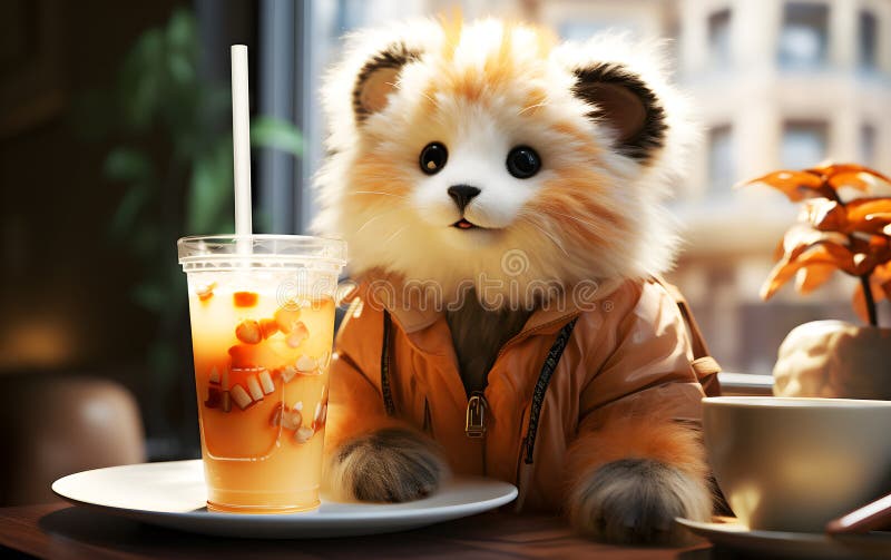 Cute White Bear Drinking Iced Coffee in Cafe Stock Illustration ...
