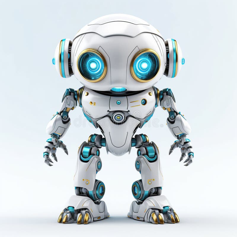 Cute White Blue Robot Isolated Over White. Created with Generative Ai ...