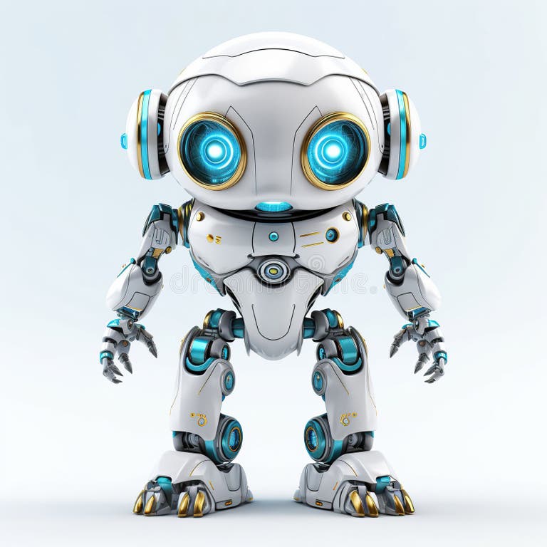 Cute White Blue Robot Isolated Over White. Created with Generative Ai ...