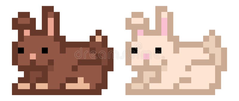 Cute White and Brown Pixel Rabbit Set - Isolated 8 Bit Vectors Stock ...