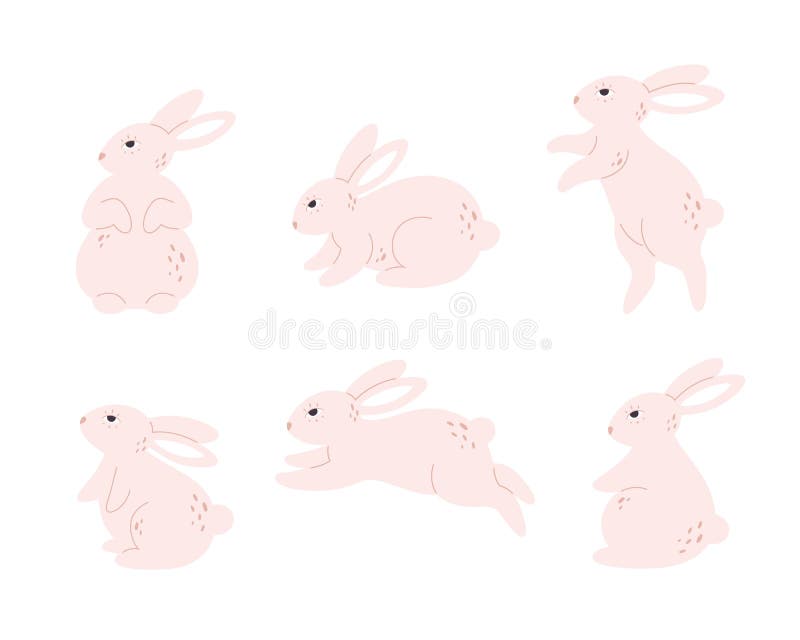 Cute White Bunnies Collection. Rabbits Characters in Different Poses ...