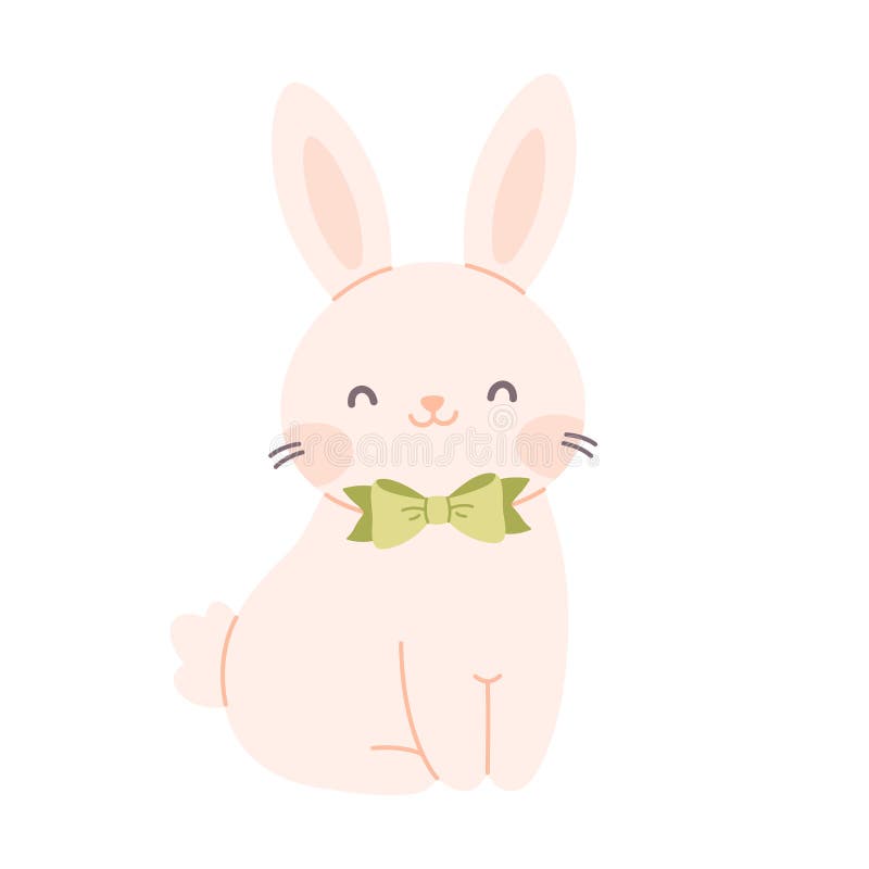 Cute White Bunny with Bow Tie. Easter and Spring Character. Vector ...