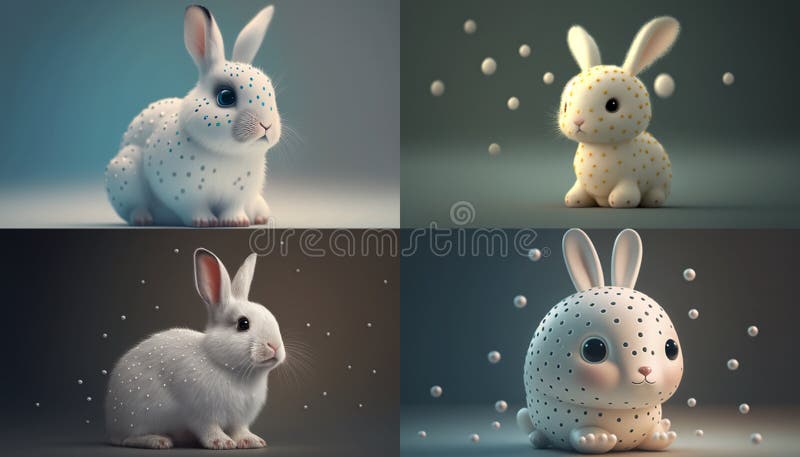 Cute White Bunny with Dots Ai, Generative Stock Illustration ...
