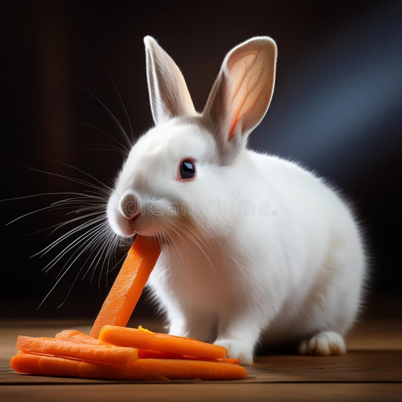 Cute White Bunny Eating Carrot, AI Generated Stock Illustration ...