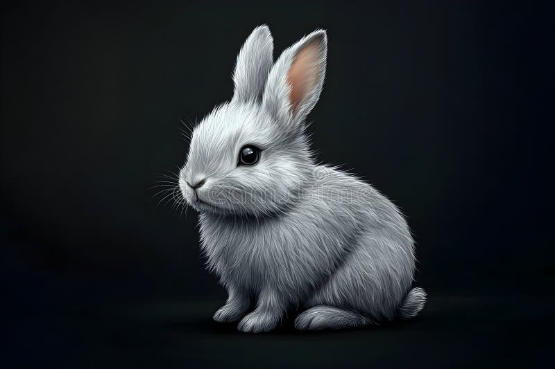 Cute White Bunny Fluffy Fur Sitting Dark Environment Stock Photos ...