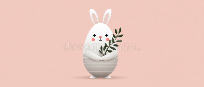 A Cute White Bunny Holds a Branch, Symbolizing Spring and Easter Joy ...