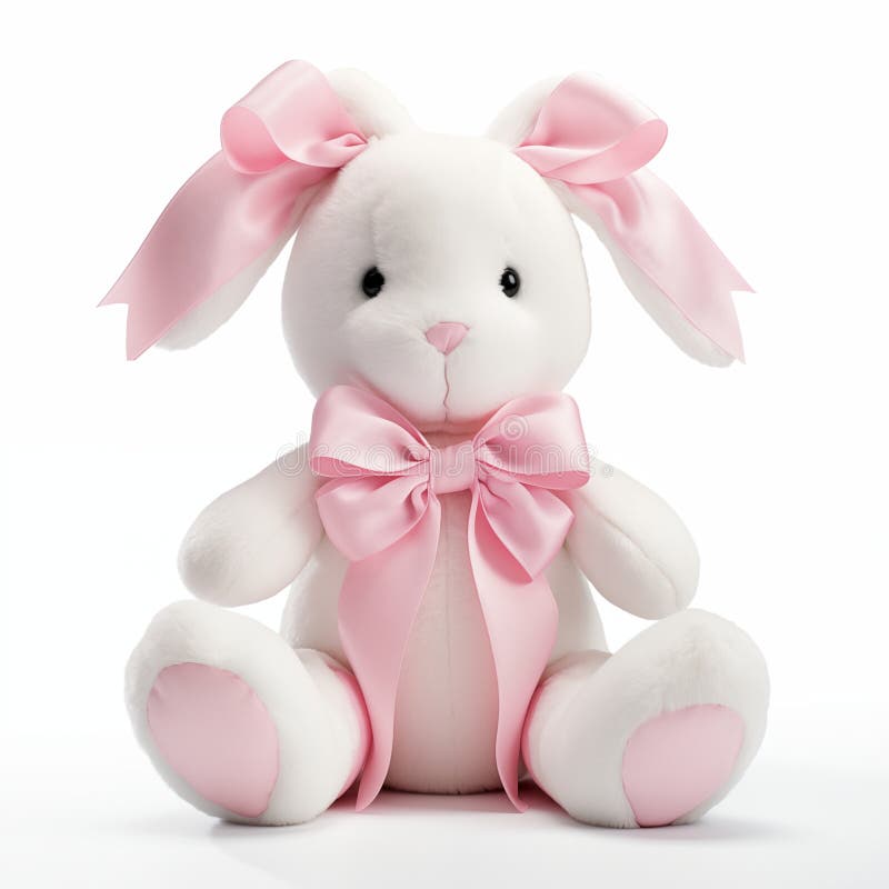 Cute White Bunny Plush Toy with Pink Bow Stock Illustration ...