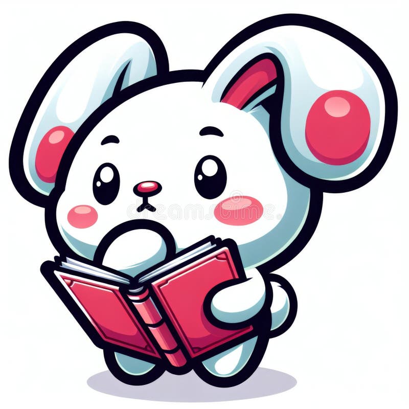 Cute White Bunny Reading a Red Book Stock Illustration - Illustration ...
