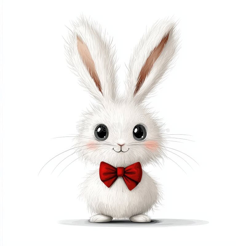 Cute White Bunny with Red Bow Tie Isolated Stock Illustration ...
