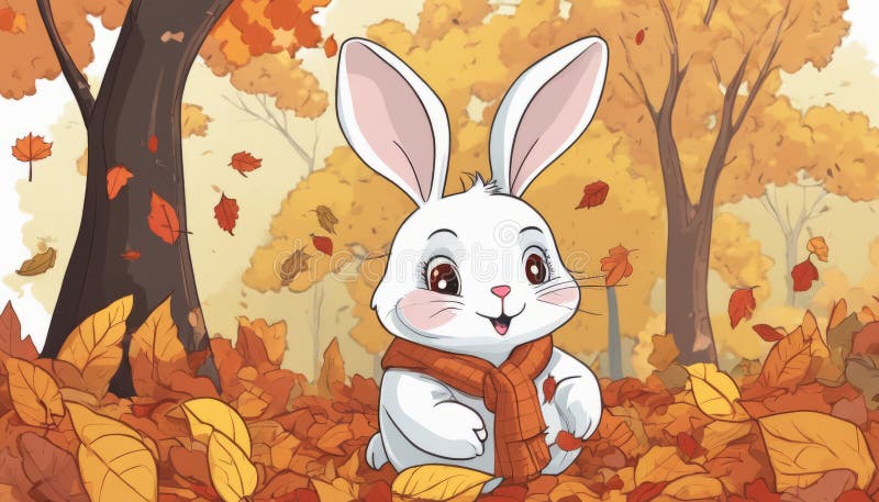 A Cute White Bunny with Red Eyes and a Red Scarf Stock Illustration ...