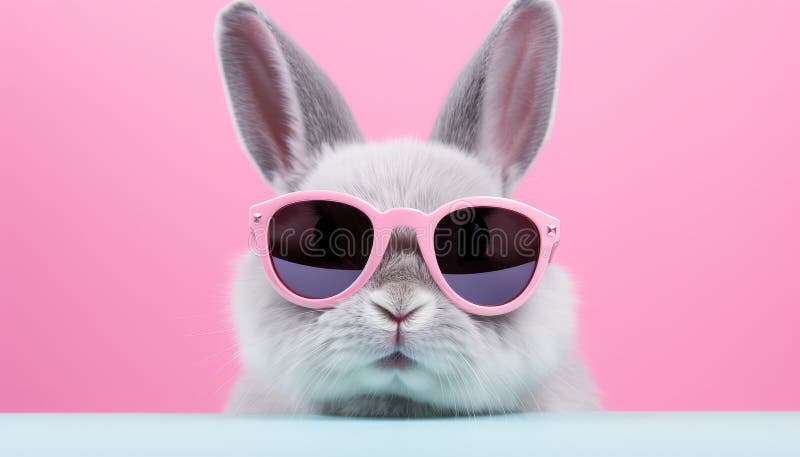 Cute White Bunny Wearing Sunglasses in Vibrant Solid Color Background ...