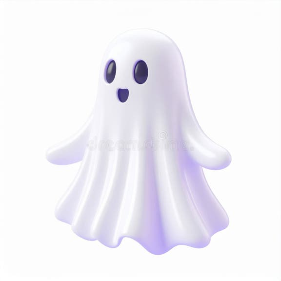 Cute White Cartoon Ghost 3D Render Stock Illustration - Illustration of ...
