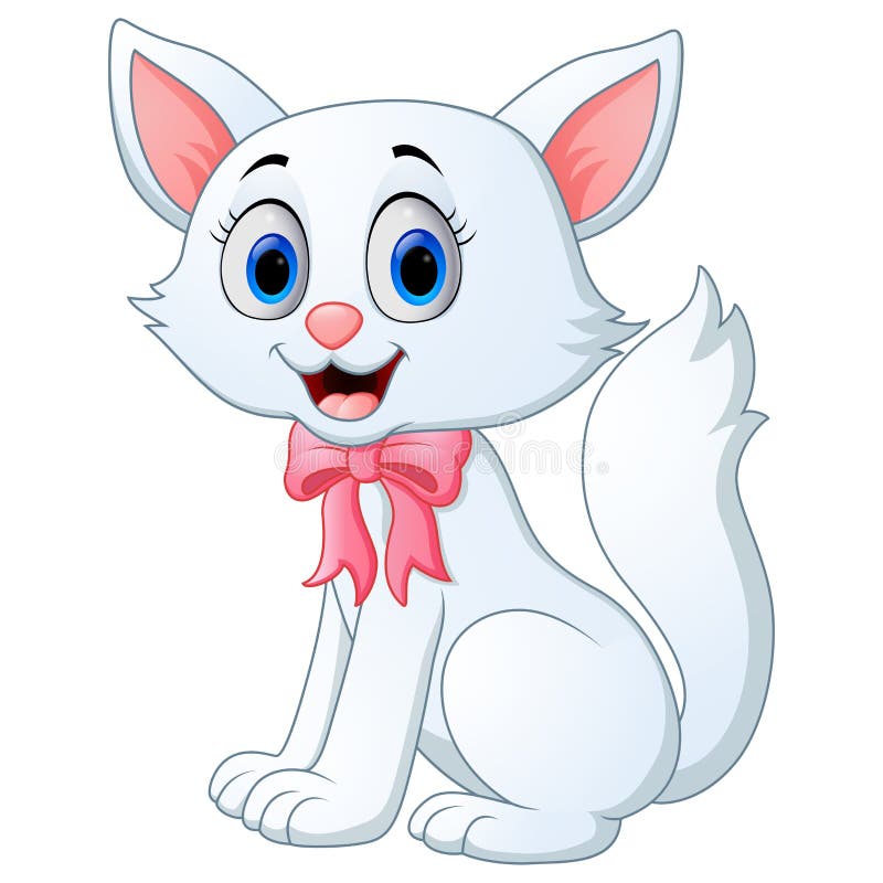 Cute White Cat Cartoon Sitting Stock Vector - Illustration of comic ...
