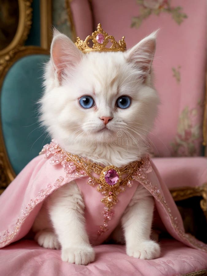Cute white cat queen stock illustration. Illustration of kitten - 310853312