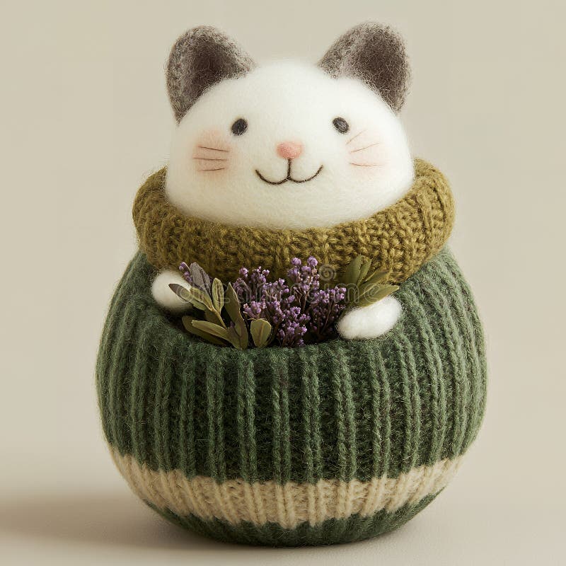 Cute White Cat Wearing a Green Sweater Stock Illustration ...