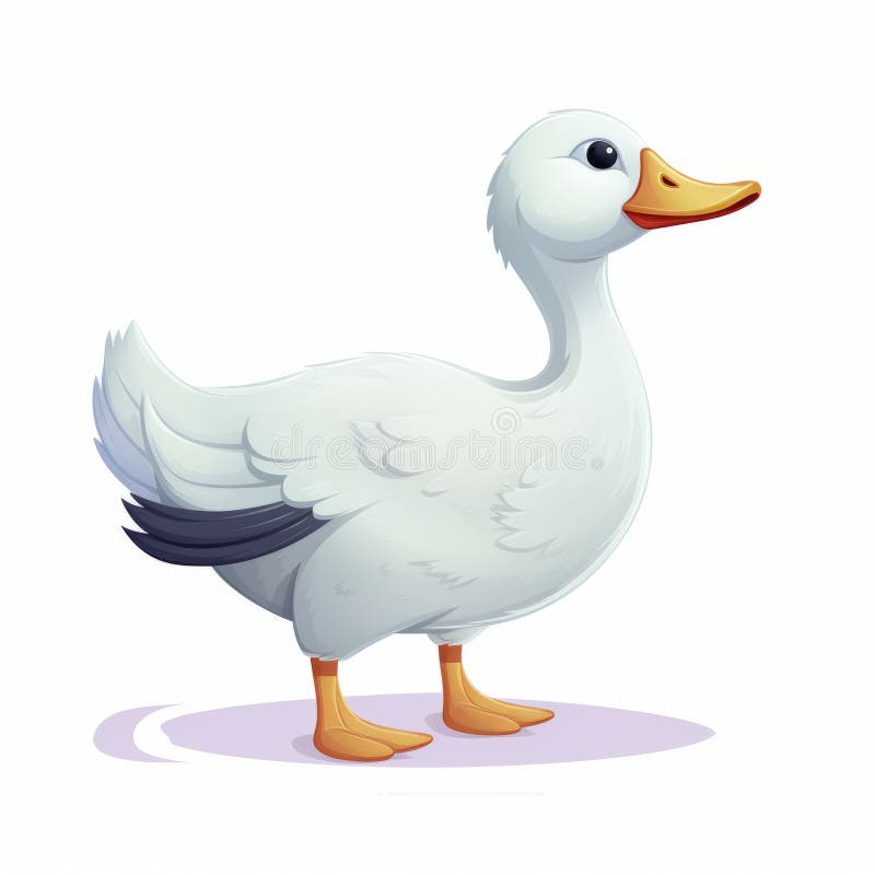 Cute White Duck Cartoon Vector Illustration on White Background Stock ...