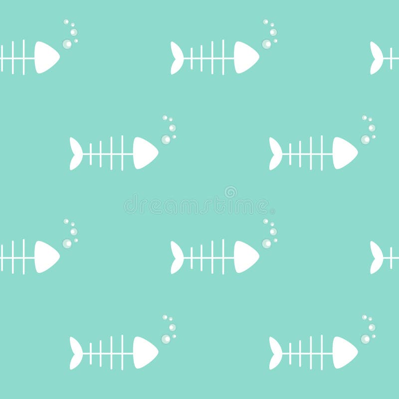 Cute White Fish Bone in Blue Sea Seamless Pattern Background ...